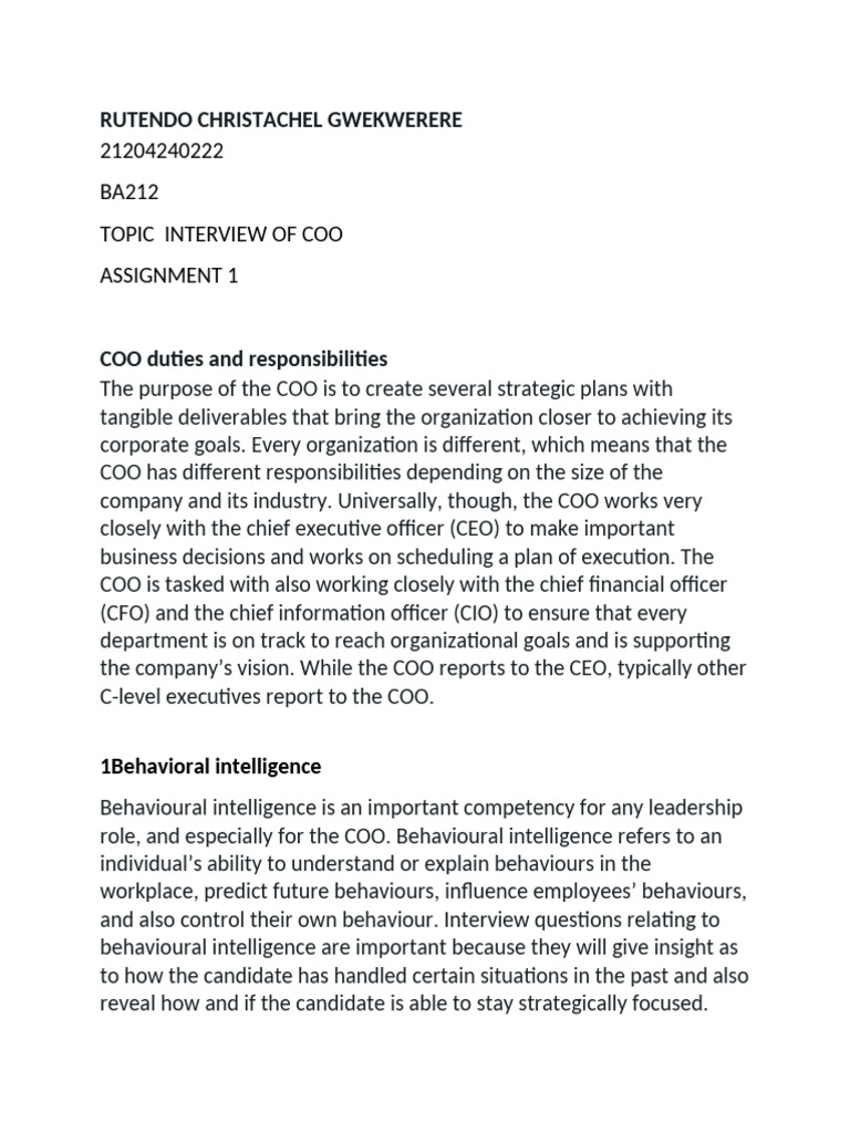 Assignment 1 Interview of COO | PDF | Chief Information Officer | Chief Operating Officer