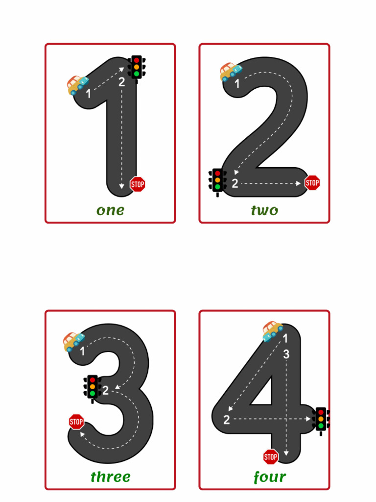 Road Theme Tracing Numbers, Flashcards | PDF