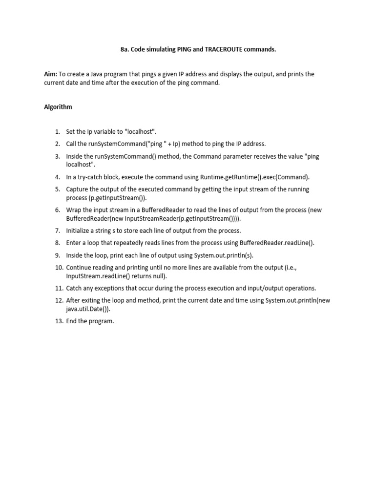 Java PING and TRACEROUTE Simulation Code | PDF