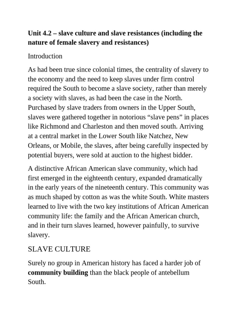 Slave Culture and Resistance | PDF | Slavery | Slavery In The United States