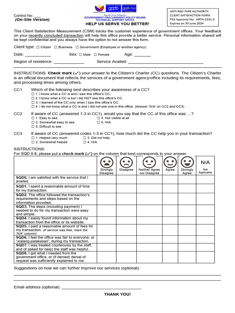 Government Service Feedback Form | PDF
