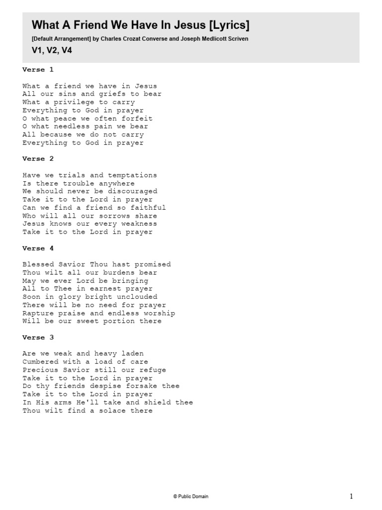 What A Friend We Have in Jesus - Lyrics | PDF