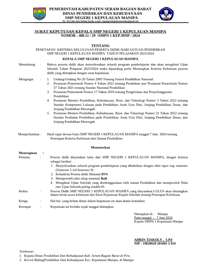 SK Kriteria Kelulusan 2024 | PDF