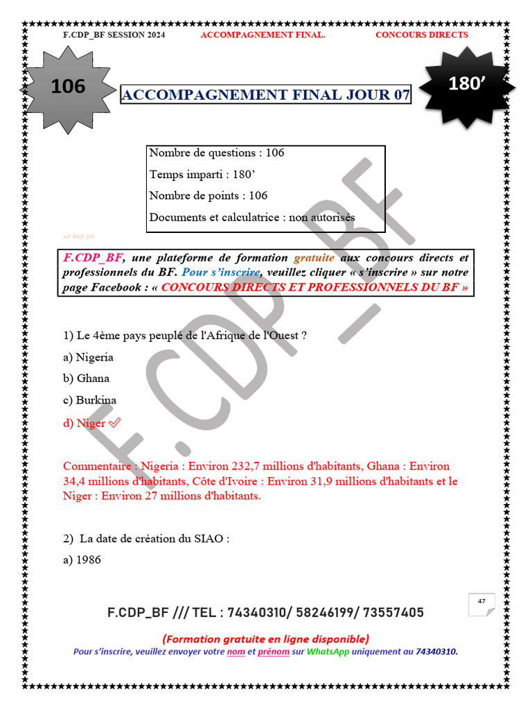 Concours Directs BF 2024 : Questions et Inscription | PDF | Taxe sur la ...