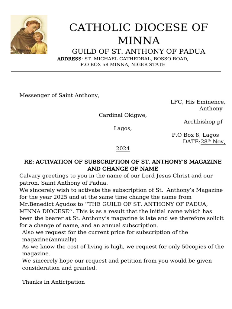 Saint Anthony Letter Head | PDF