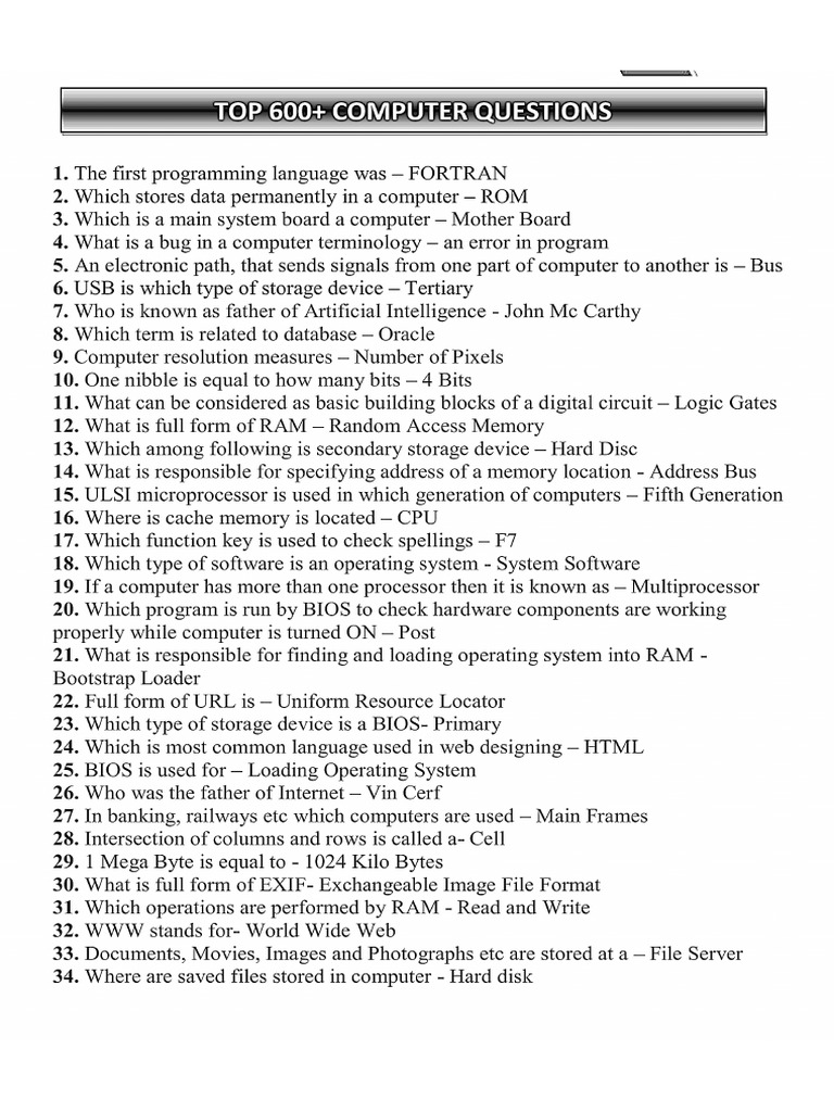 English 600 Computer PYQ | PDF