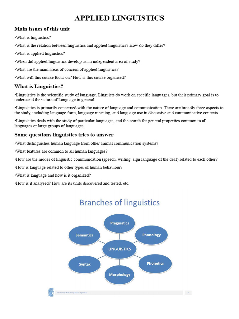 Overview of Applied Linguistics Branches | PDF | Psychology | Linguistics