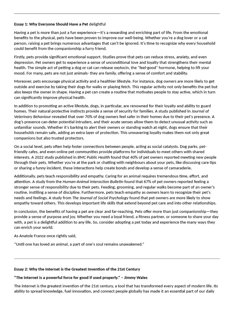 Persuasive Essays Sample | PDF | Pet | Internet