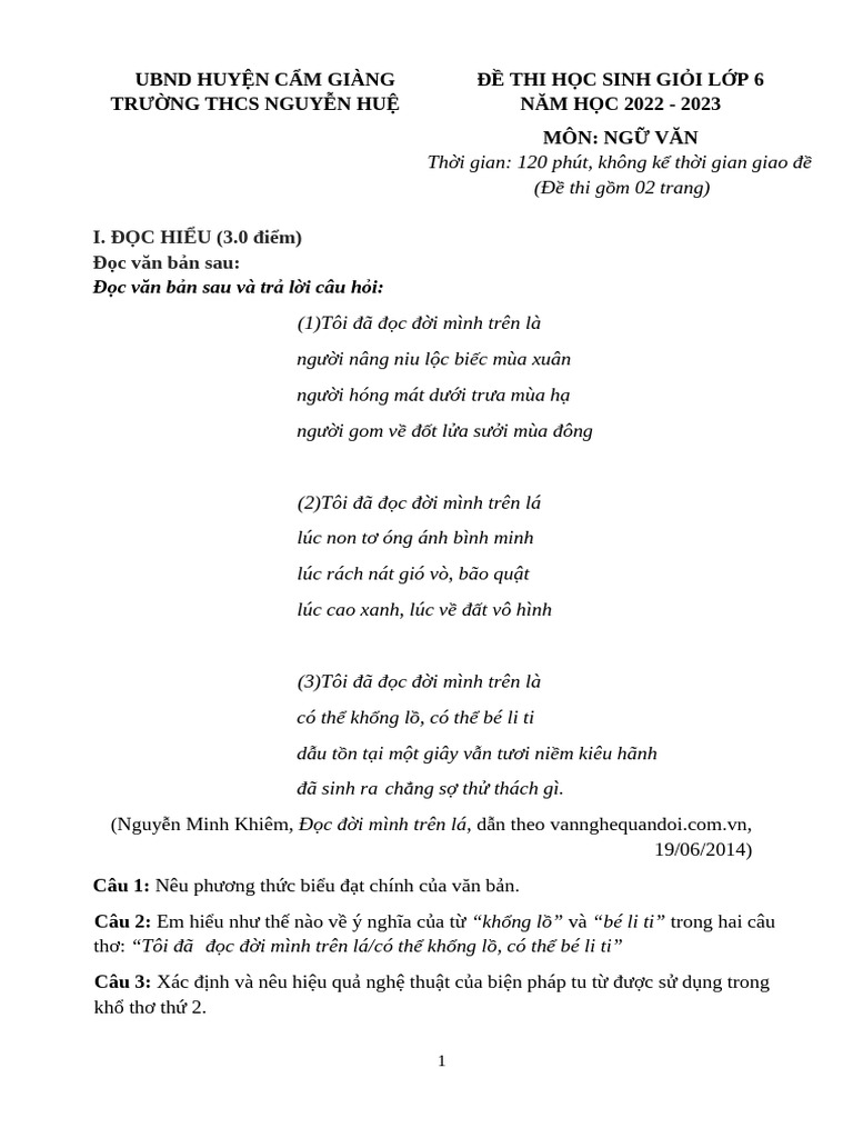 NG Văn 6 - HSG | PDF