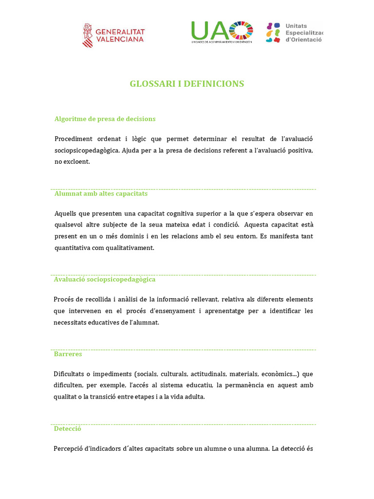 ANNEX X. Glossari I Definicions. | PDF