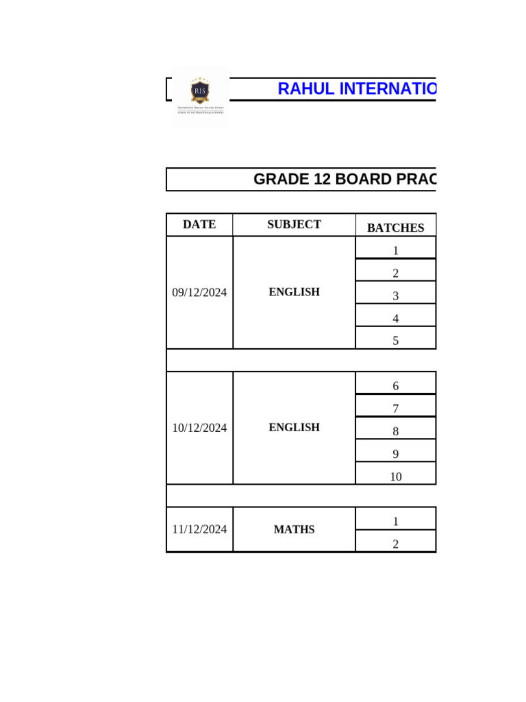 GR 12 Mock Practical TT and Batches - 1 | PDF