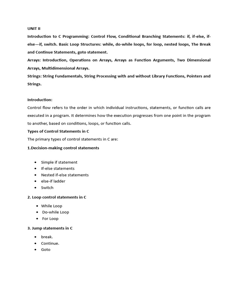 UNIT II | PDF | Control Flow | String (Computer Science)