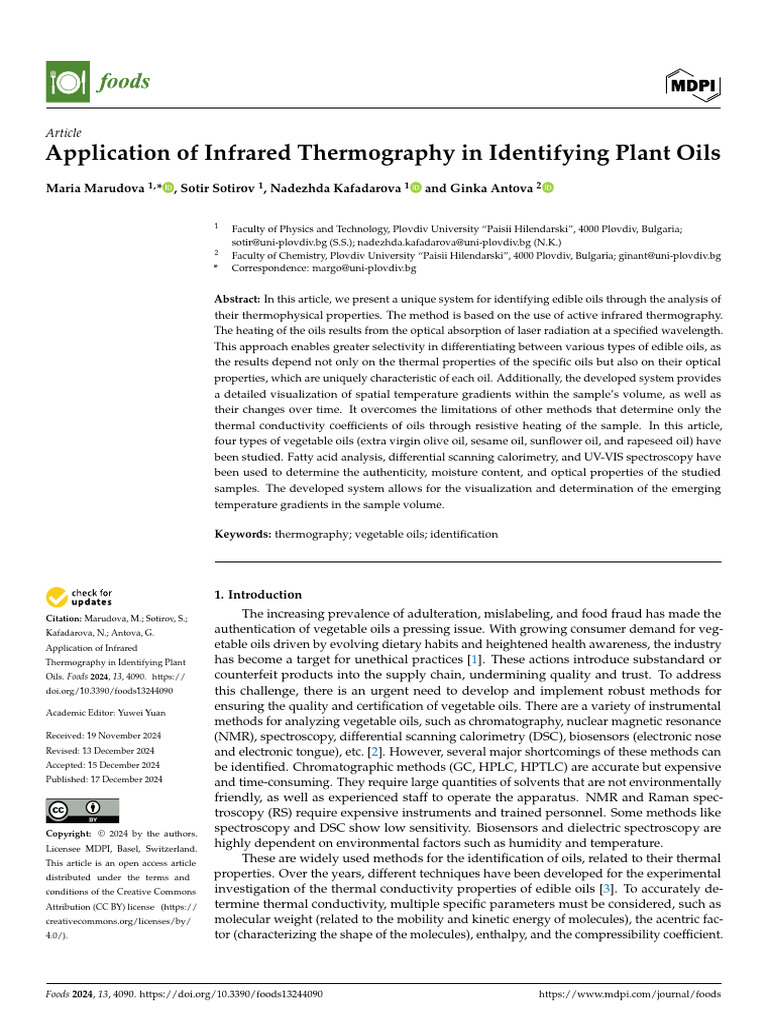 Application of Infrared Thermography in Identifying Plant Oils | PDF ...