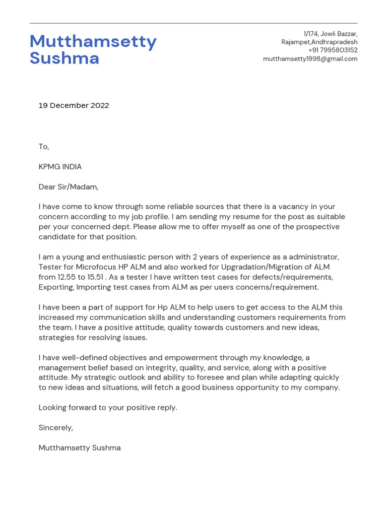 Job Application for ALM Tester Position | PDF