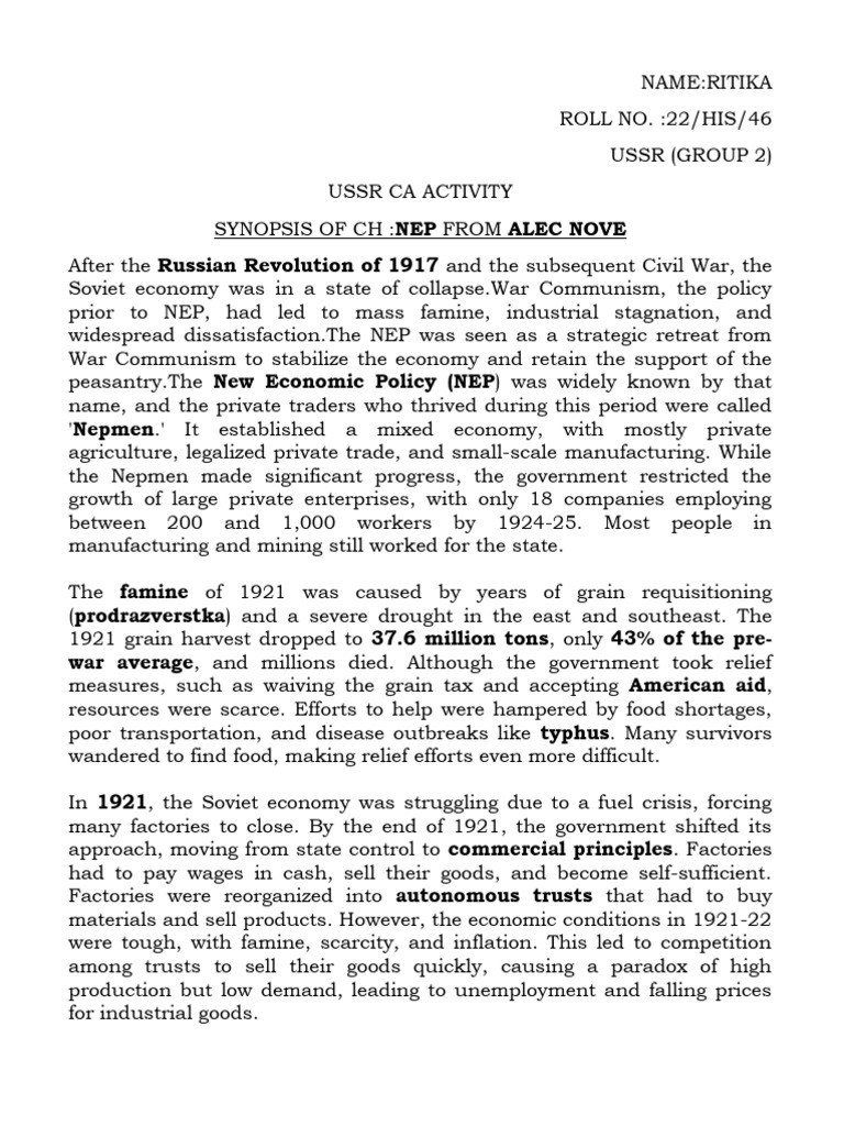 USSR NEP SYNOPSIS | PDF | Soviet Union | World Politics