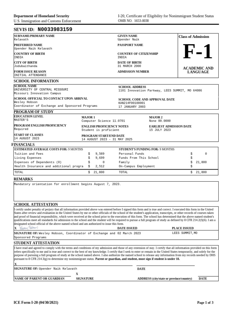 Initial I 20 | PDF | Travel Visa | Human Migration
