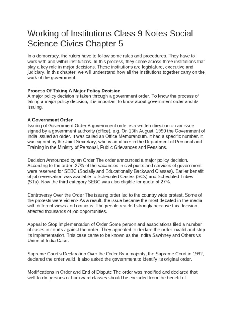 Working of Institutions Class 9 Notes Social Science Civics Chapter 5 ...