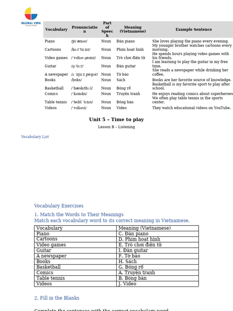 Unit 5_Lesson B_Listening | PDF