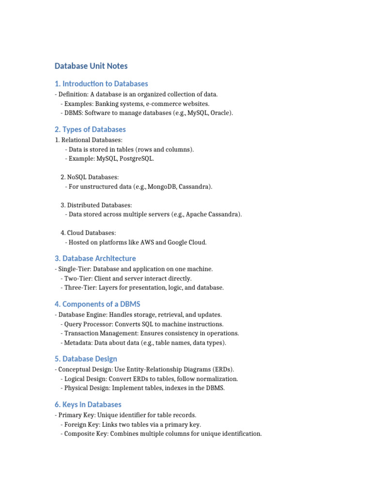 Database_Unit_Notes | PDF | Databases | Sql Database_Unit_Notes | PDF | Databases | Sql
