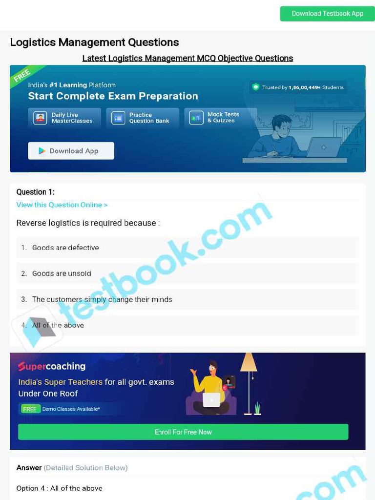 MCQ On Logistics Management 5fad3d3b6780b8881476dbb1 | PDF