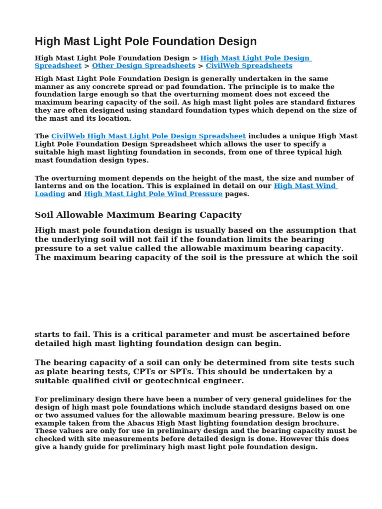 High Mast Light Pole Foundation Design | PDF | Concrete | Foundation ...