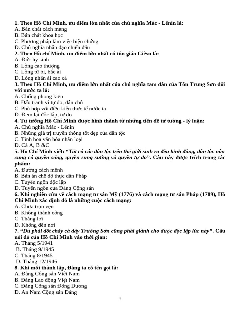 ĐỀ THI TRẮC NGHIỆM MÔN TTHCM | PDF