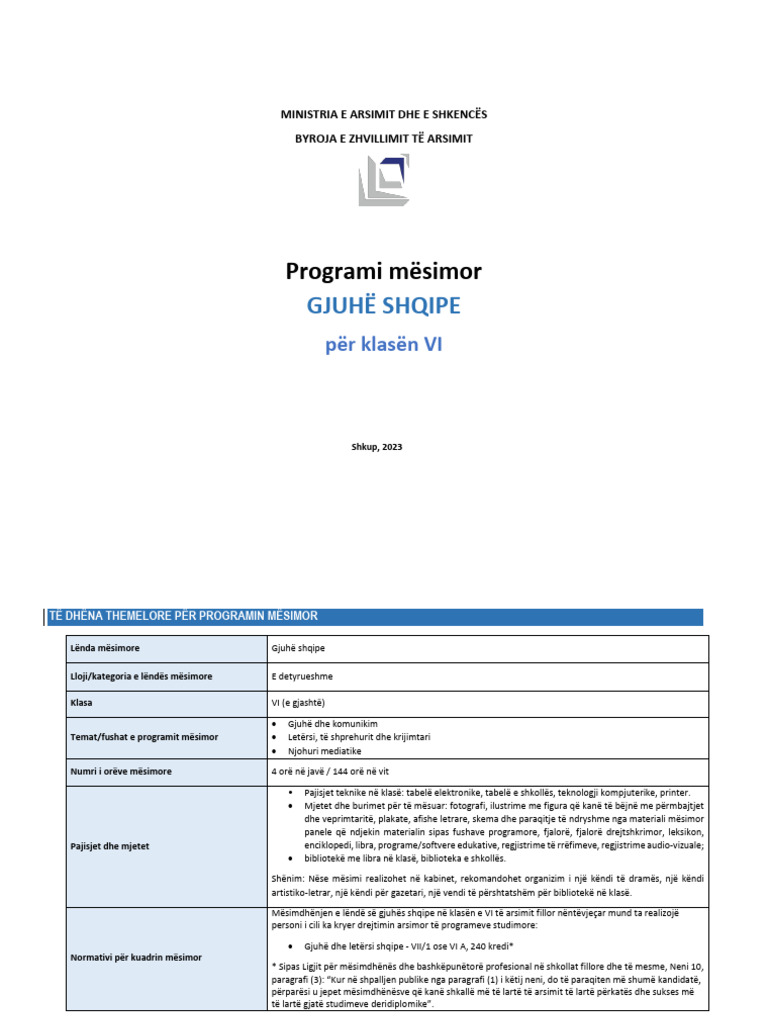 Gjuha Shqipe - 6-Klasa | PDF