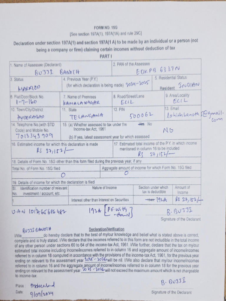 Bujji Form 15g | PDF | Income Tax | Personal Finance
