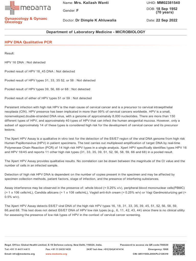 HPV PCR Test Results: No Detection | PDF | Cervical Cancer | Polymerase ...
