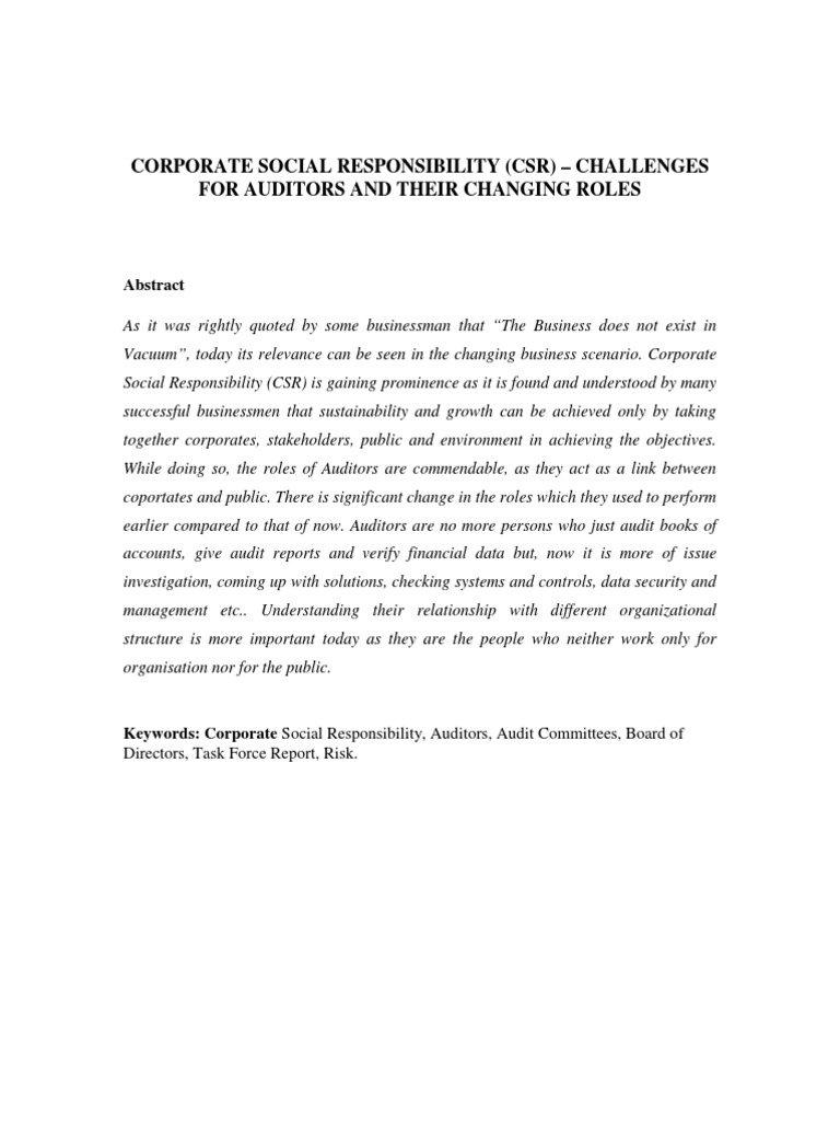 CSR - Role of Auditors | Download Free PDF | Corporate Governance | Audit