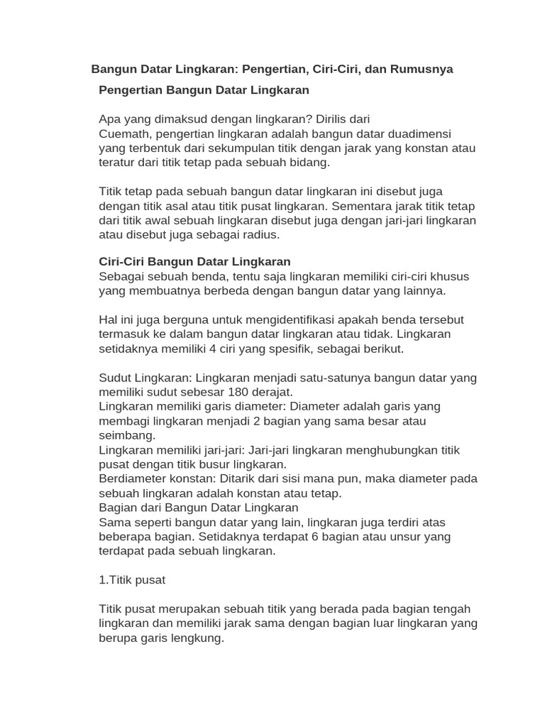 Bangun Datar Lingkaran | PDF