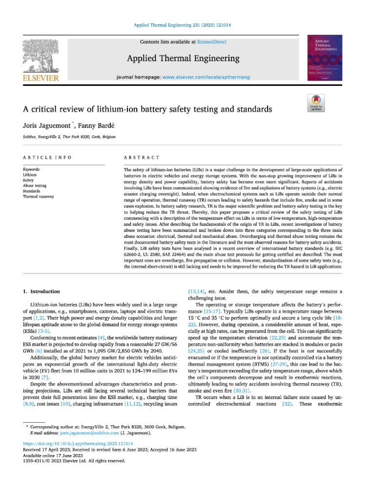 Battery Safet and Abuse Test Research Paper | PDF