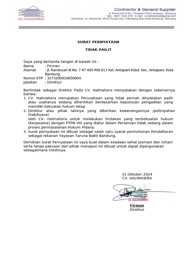 Surat Pernyataan Pailit | PDF