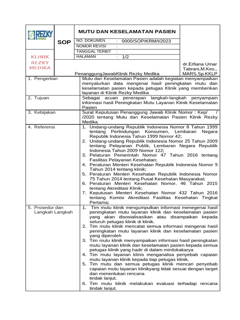 Sop Mutu Yurike Baru | PDF