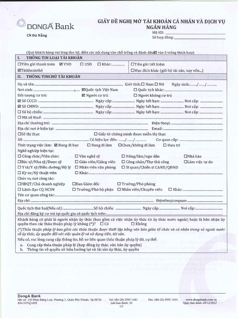 Form Đăng Ký Thẻ SV | PDF