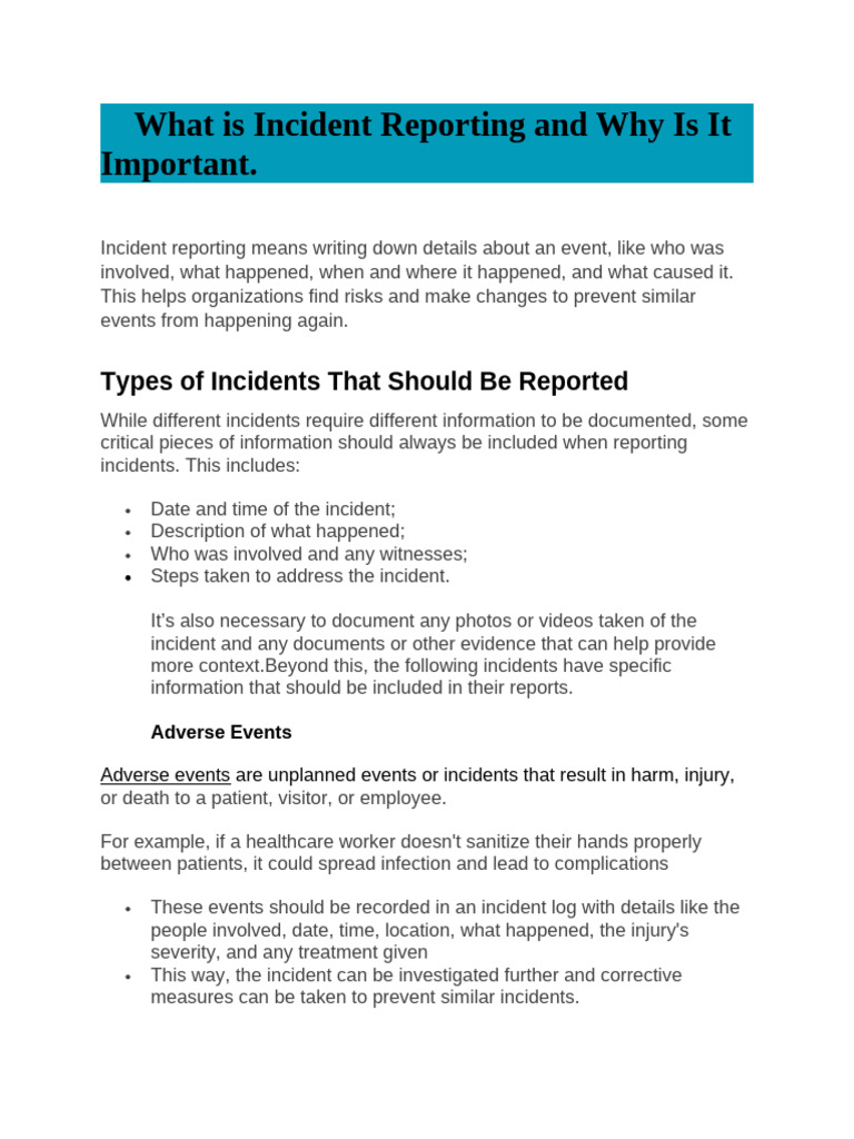 Importance of Incident Reporting | PDF | Risk | Safety