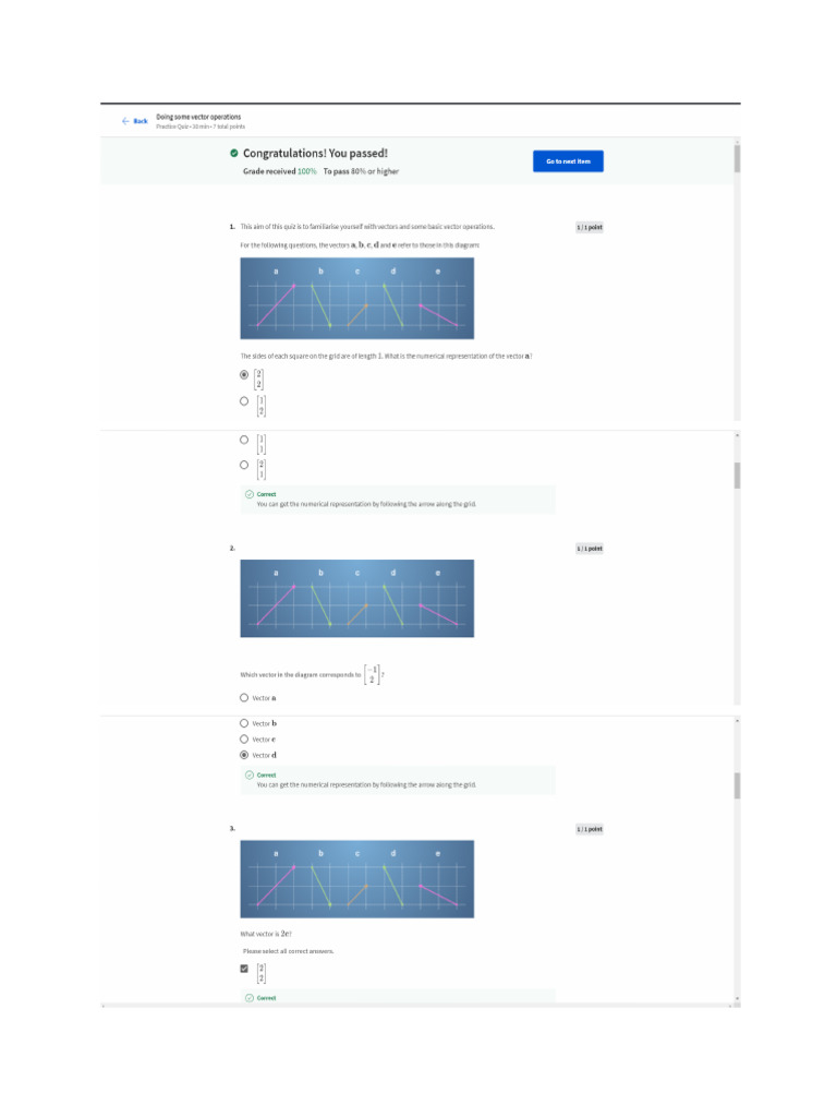 Course 1 Week 1 Practice Quiz 3 Doing Some Vector Operations | PDF