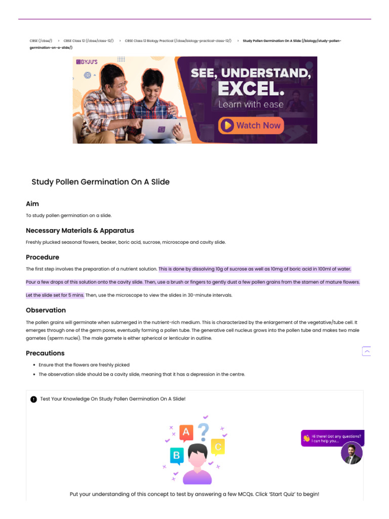 Pollen Germination Experiment Guide | PDF | Pollen | Flowers