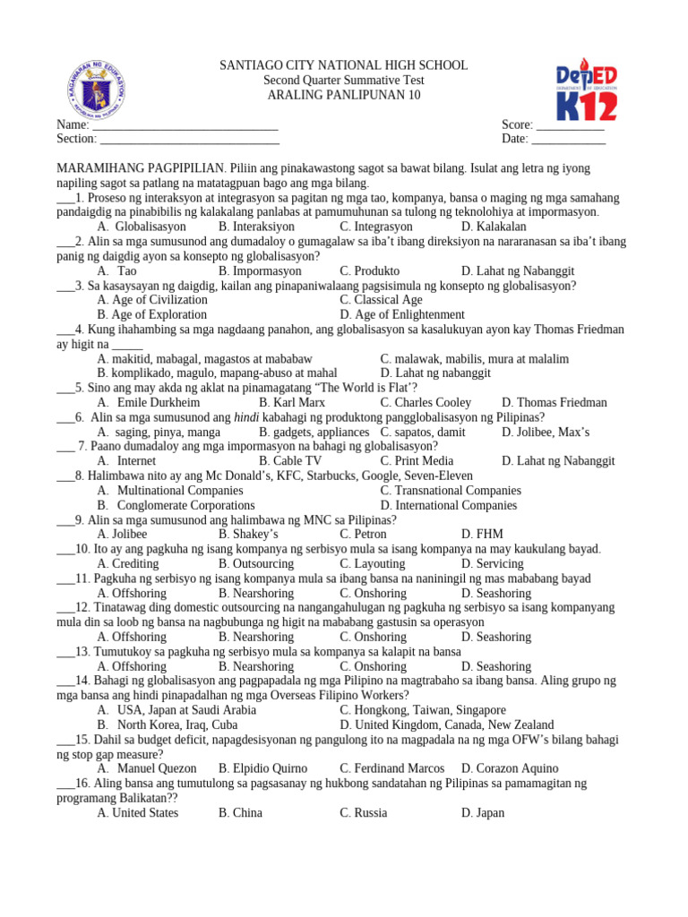 2024-SECOND-SUMMATIVE | PDF