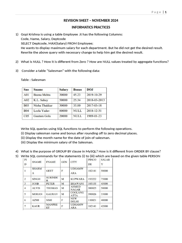SQL Revision | PDF | Database Transaction | Sql SQL Revision | PDF | Database Transaction | Sql