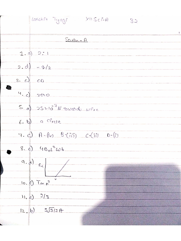 Phy Answer Sheet | PDF