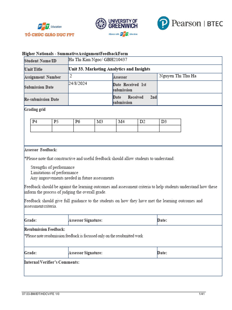 Marketing Analytics Assignment Feedback | PDF | Performance Indicator | Customer Satisfaction