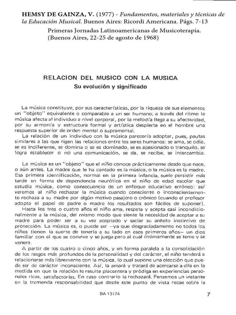 HEMSY DE GAINZA, V. (1968) - Relación del músico con la música | PDF ...