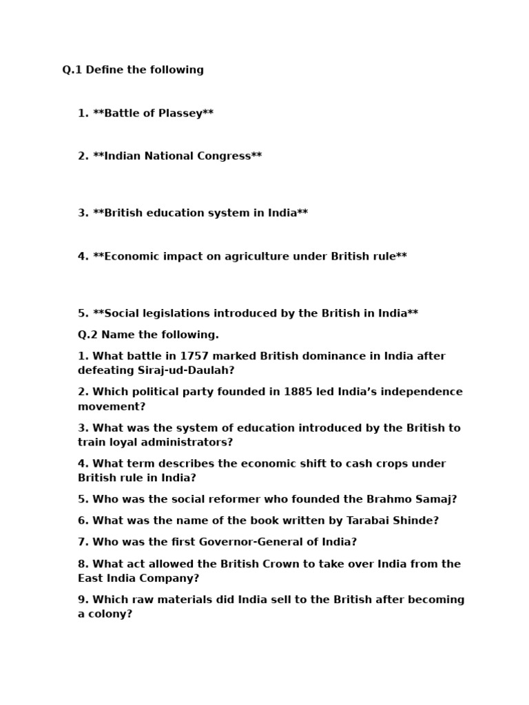 SS 8 Worksheet 1 Chapter 1 | PDF | British Empire | British Raj