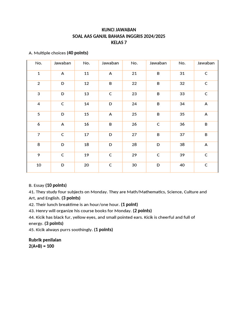 REVISI Kunci Jawaban Kelas 7 B.Ingg | PDF