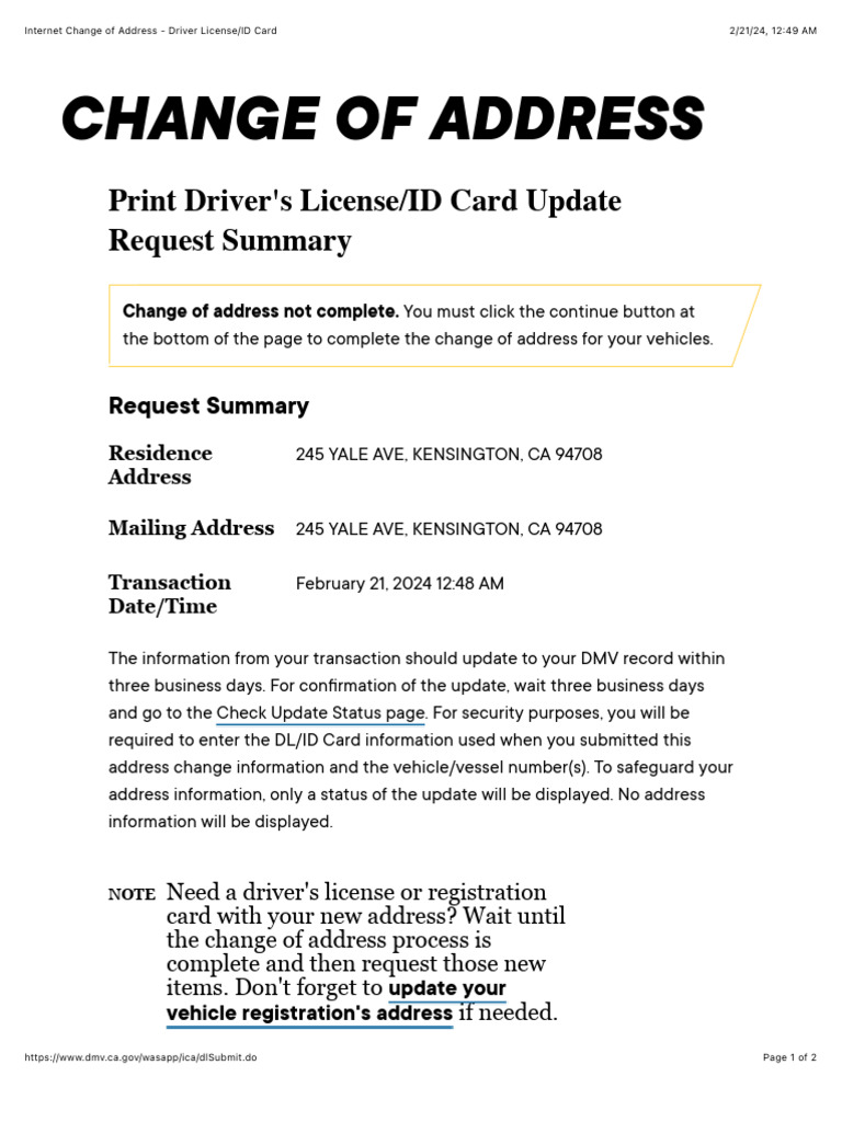 Internet Change of Address - Driver License:ID Card | PDF