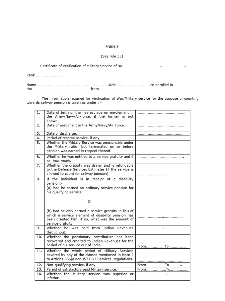 Certificate of Verification of Defence Service | PDF