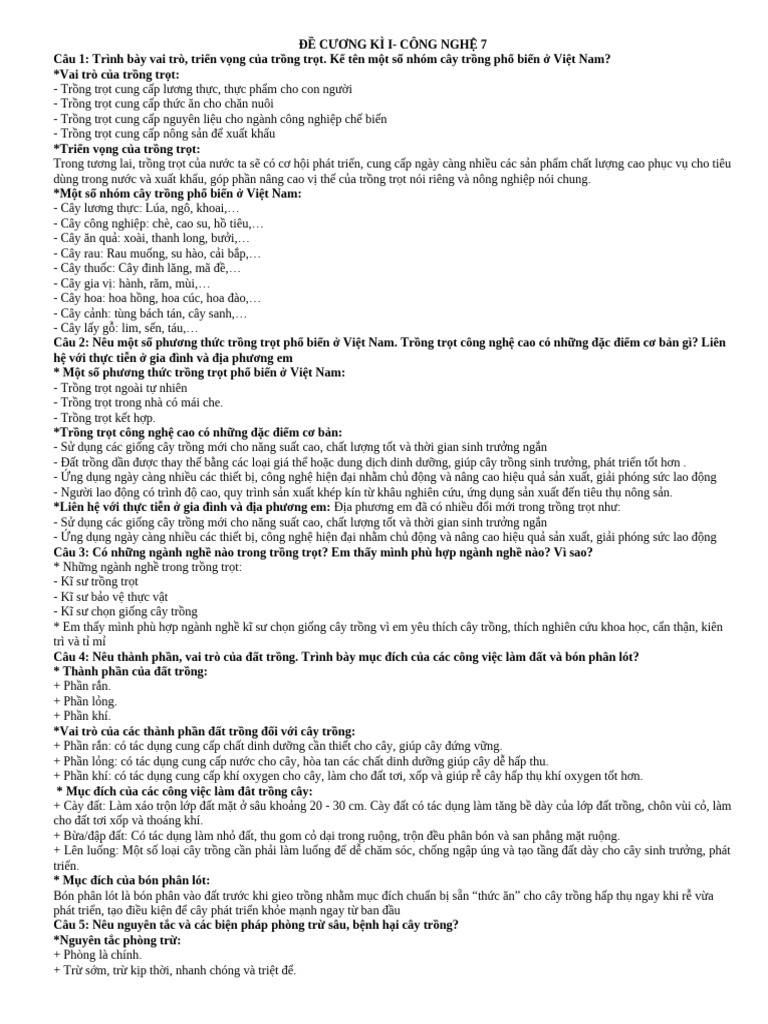 ĐỀ CƯƠNG KÌ I-cn7 | PDF