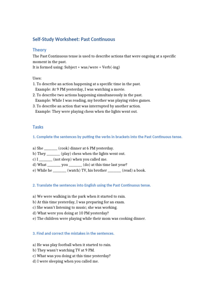 Final Past Continuous Worksheet | PDF