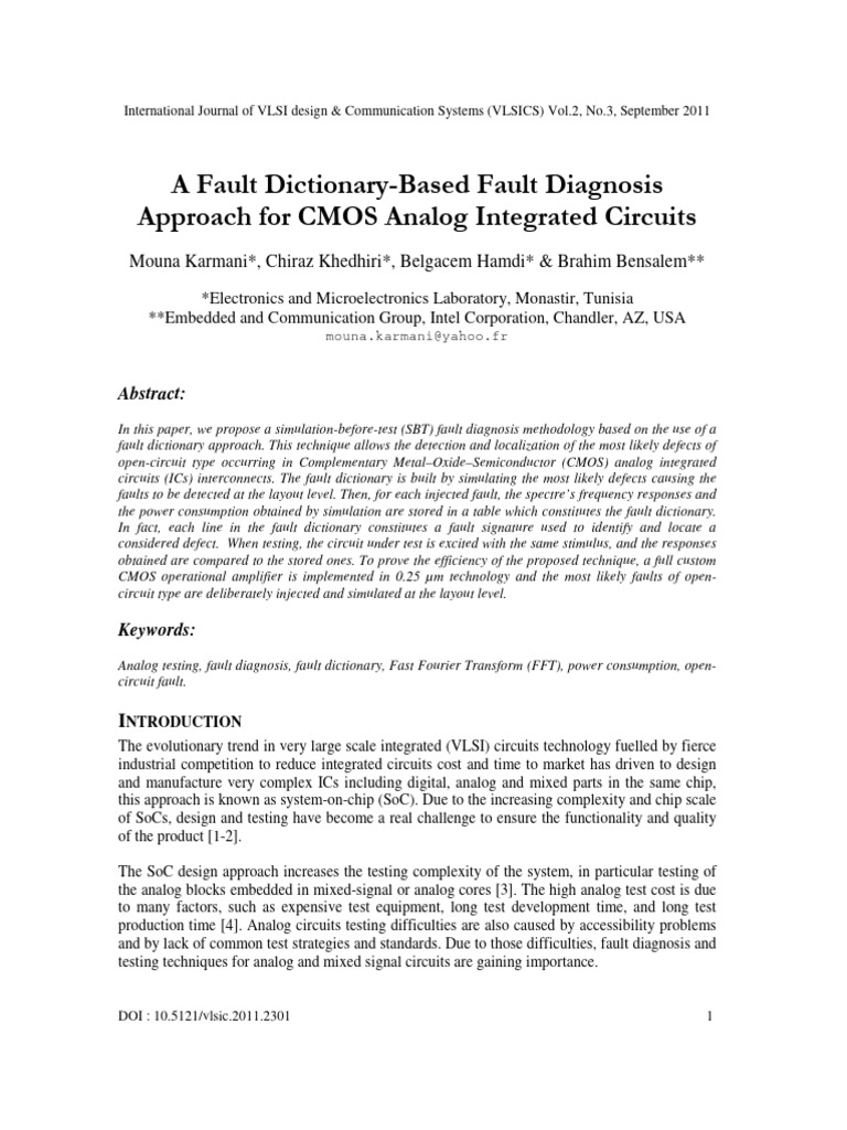A Fault Dictionary Based Fault Diagnosis Approach For Cmos Analog Integrated Circuits Pdf 5580
